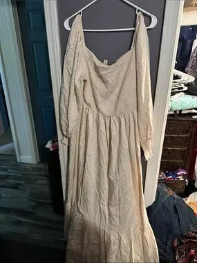 Anna-Kaci | Dresses | Cream Maxi Dress With Smocked Bodice And Puff ...